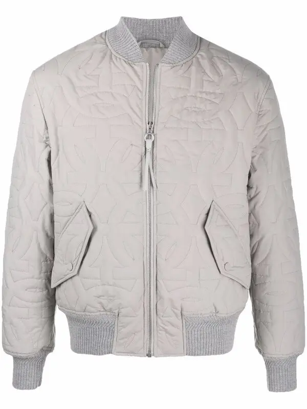 FERRAGAMO Gancini-logo Bomber Jacket - Grey