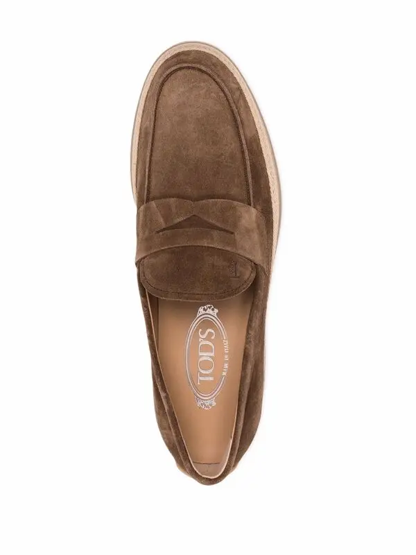 TOD'S Woven Trim Penny Loafers - Brown