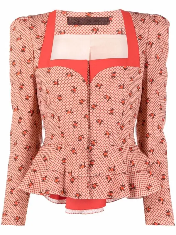 ULYANA SERGEENKO Printed Peplum Jacket - Neutrals