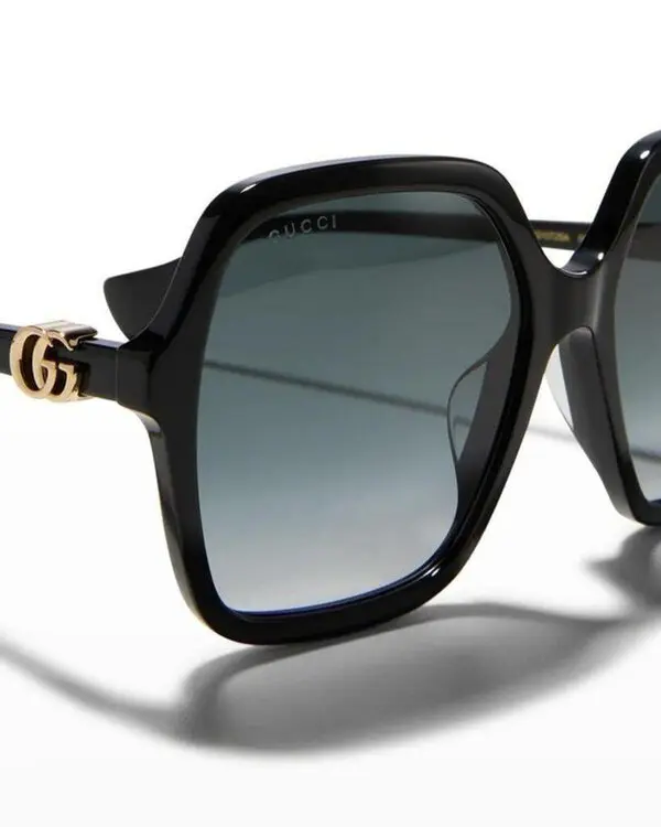 Gucci Oversize Rectangle Acetate Sunglasses - Solid Black