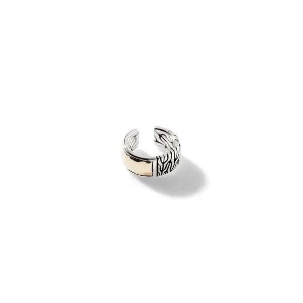 John Hardy Carved Chain Single Ear Cuff Gold
