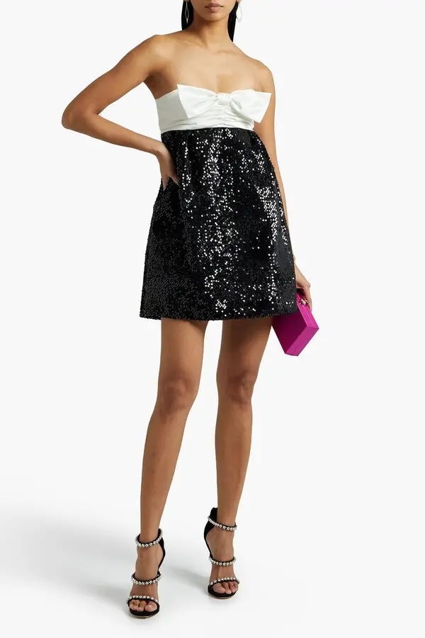 Alexandre Vauthier Strapless Satinpaneled Sequined Velour Mini Dress - Black