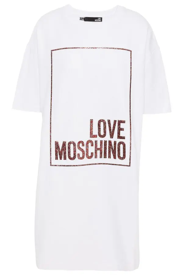 Moschino Glittered Cottonblend Jersey Mini Dress - White