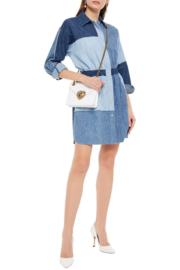 white christmas dresses Dolce & Gabbana Two Tone Blue Patchwork Denim Mini Dress IT 38