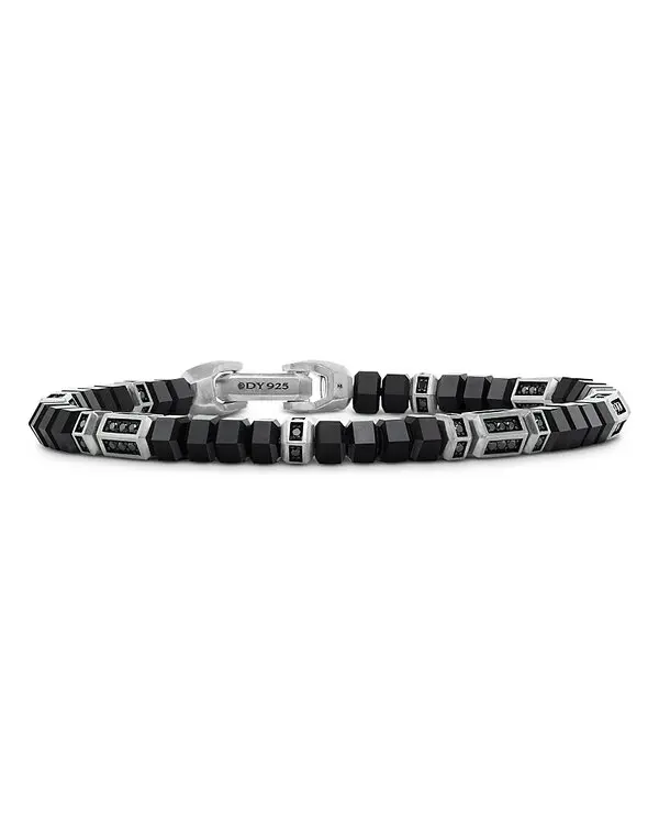 David Yurman Hex Bead Bracelet With Black Onyx And Diamonds - Black/silver