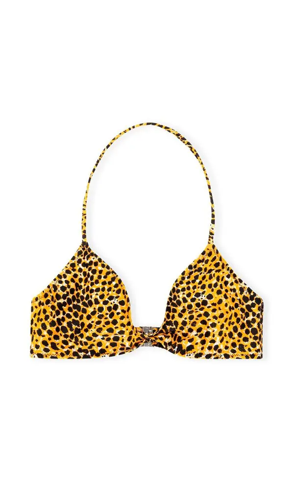 GANNI Leopard Print Bikini Top - Orange