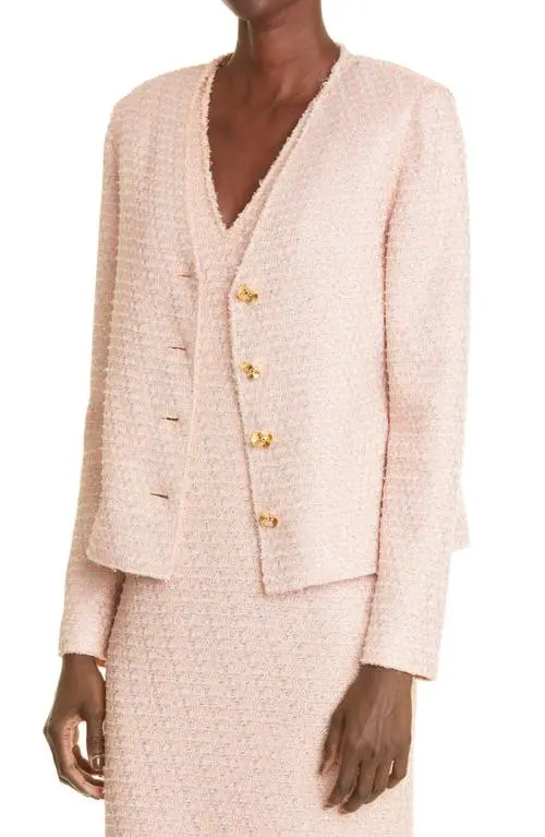 St. John Raw Edge Sequin Tweed Knit Jacket