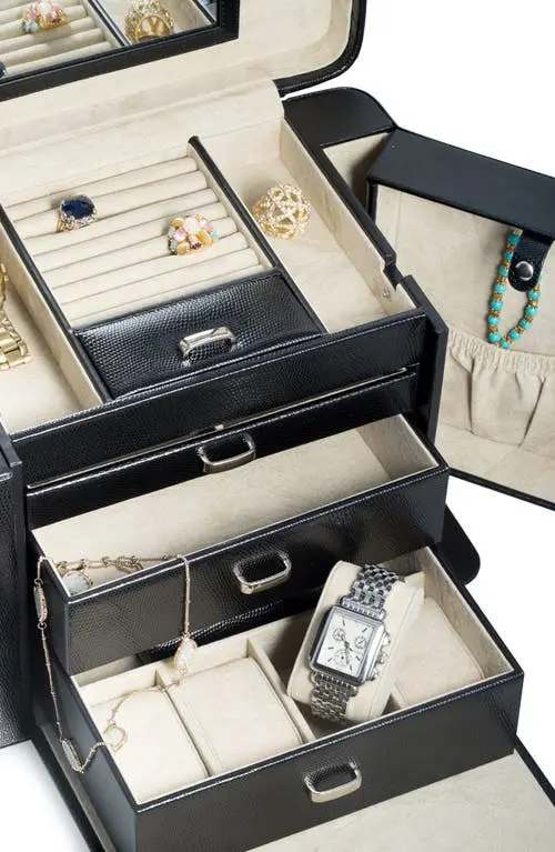 BEY-BERK Lizard Print Leather Jewelry Box