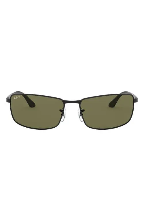 Ray-ban 61mm Polarized Rectangle Sunglasses - Black/ Green