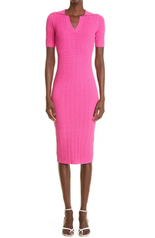 Adam Lippes Pointelle Knit Midi Polo Dress