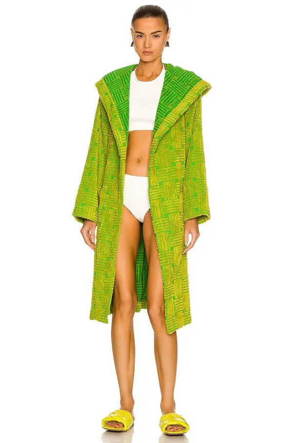 Bottega Veneta Intreccio Jacquard Cotton Terry Bathrobe In Green - Parakeet & Kiwi