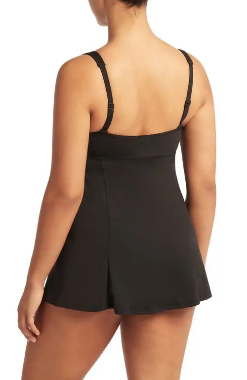 SEA LEVEL Square Neck One-piece Swimsuit Dress - Black