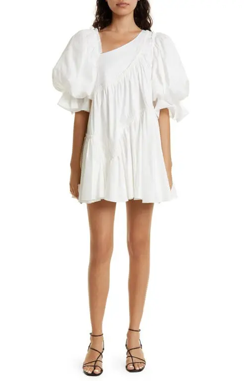 Aje Casabianca Braided Asymmetric Puff Sleeve Minidress
