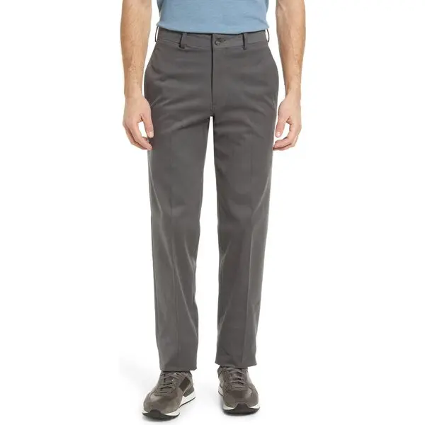 Berle Charleston Khakis Flat Front Brushed Stretch Twill Pants - Grey