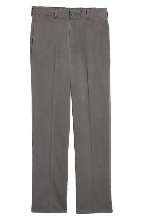 Berle Charleston Khakis Flat Front Brushed Stretch Twill Pants - Grey