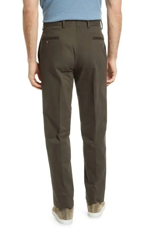 Berle Charleston Khakis Flat Front Stretch Sateen Pants - Olive