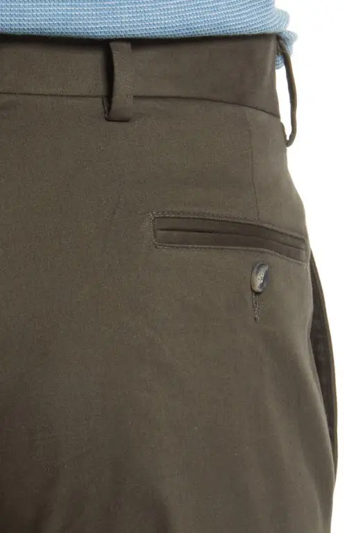 Berle Charleston Khakis Flat Front Stretch Sateen Pants - Olive