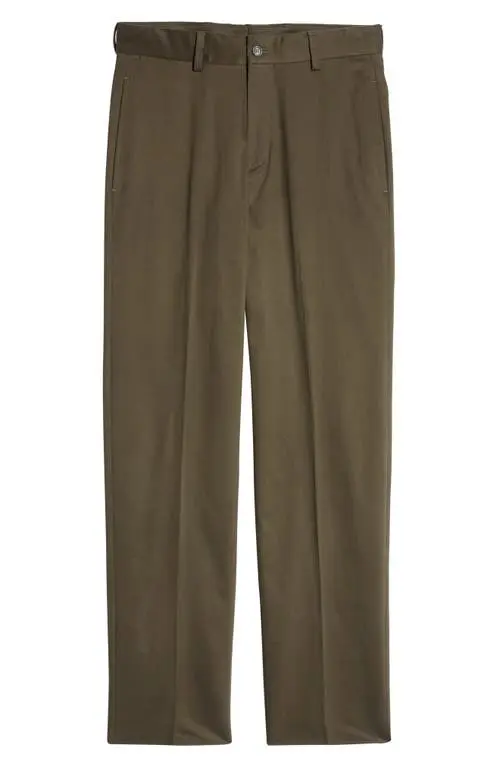 Berle Charleston Khakis Flat Front Stretch Sateen Pants - Olive