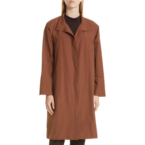 Eileen Fisher Stand Collar Organic Cotton & Nylon Coat - Nutmeg