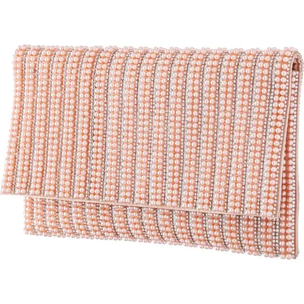 Nina Crystal And Imitation Pearl Embellished Clutch - Pearl Rose