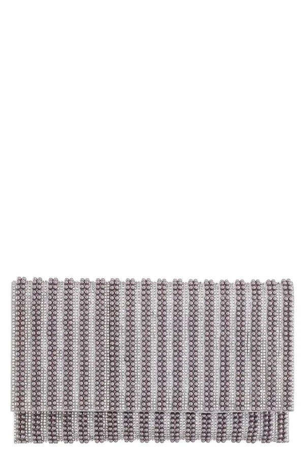 Nina Crystal And Imitation Pearl Embellished Clutch - Soft Grey