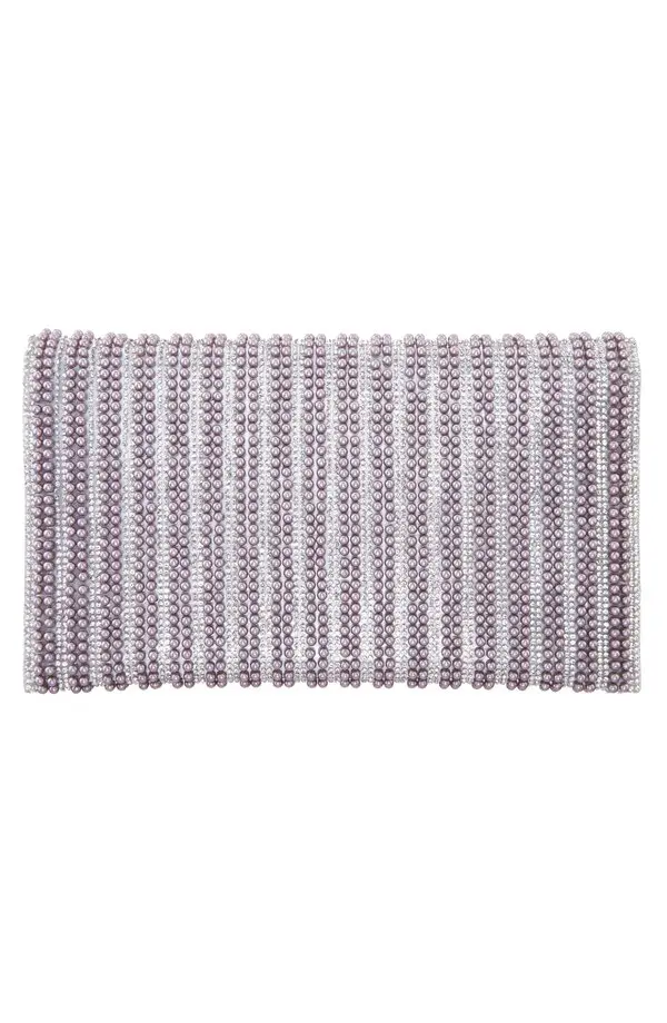 Nina Crystal And Imitation Pearl Embellished Clutch - Soft Grey