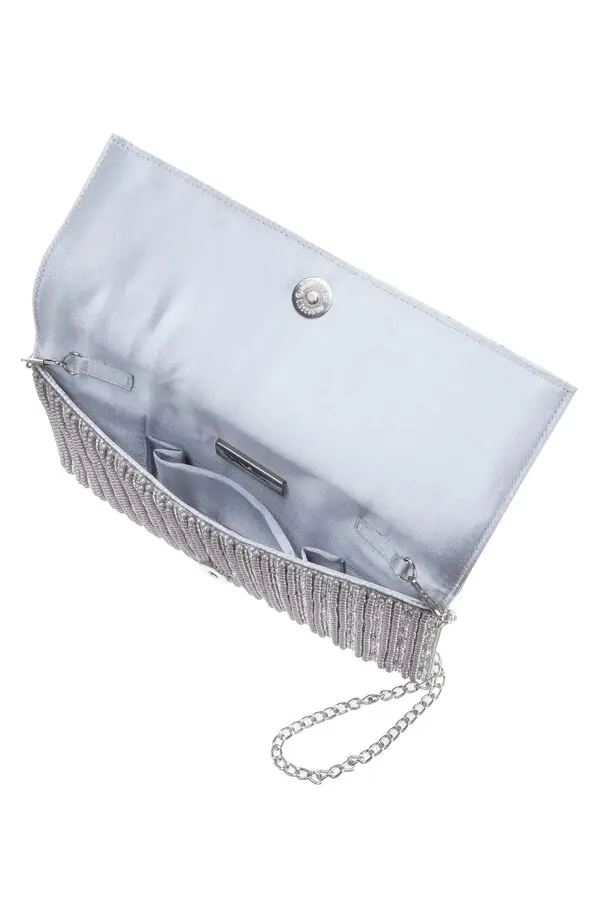 Nina Crystal And Imitation Pearl Embellished Clutch - Soft Grey