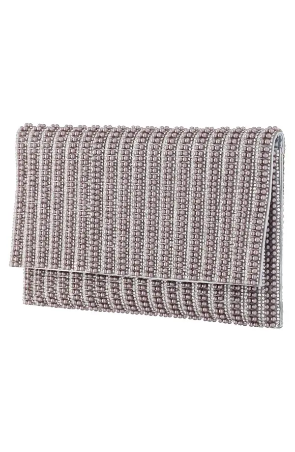 Nina Crystal And Imitation Pearl Embellished Clutch - Soft Grey