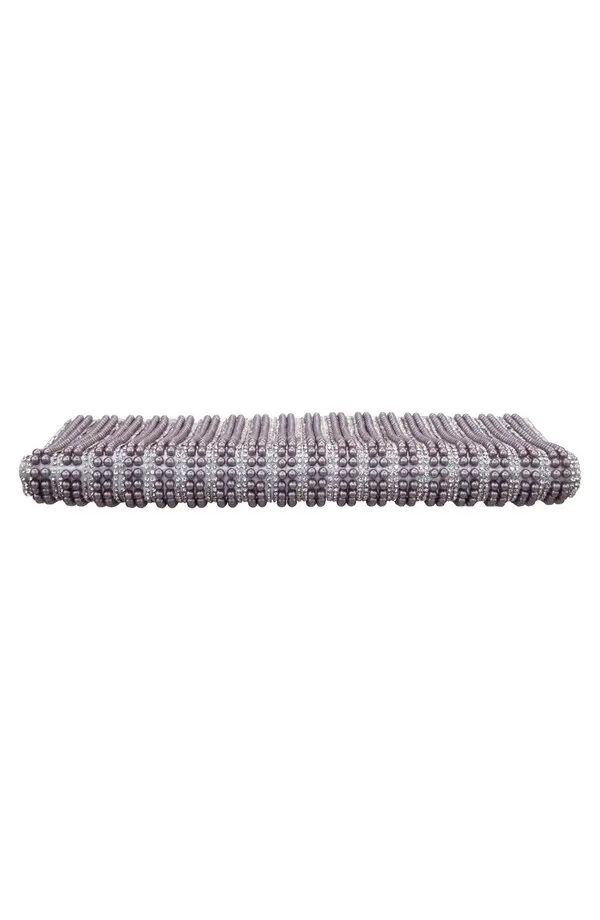 Nina Crystal And Imitation Pearl Embellished Clutch - Soft Grey