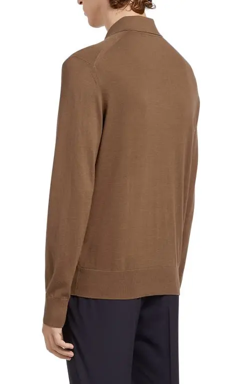 Zegna Long Sleeve Cotton & Cashmere Polo