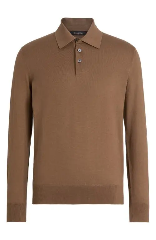 Zegna Long Sleeve Cotton & Cashmere Polo