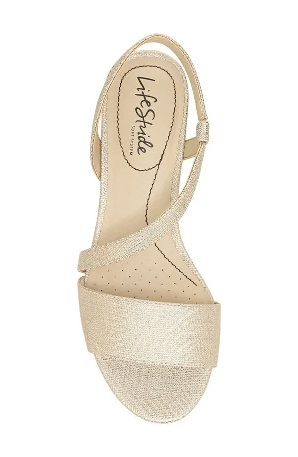 LIFESTRIDE Yasmine Wedge Sandal - Light Gold Synthetic