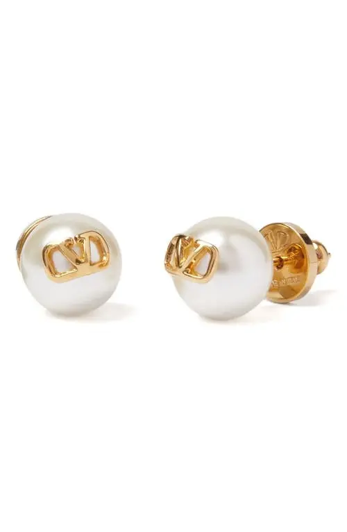 Valentino Garavani Vlogo Imitation Pearl Stud Earrings - Ivory/gold