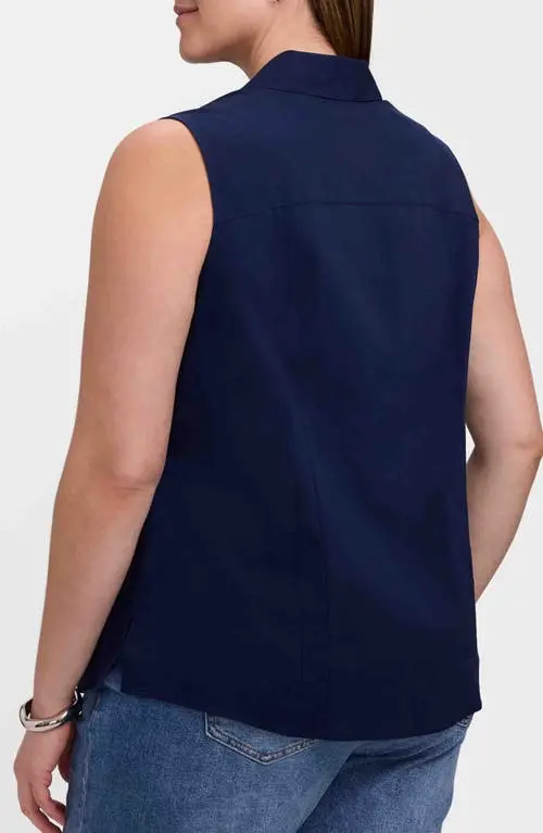 Foxcroft Taylor Non-iron Sleeveless Button-up Shirt - Navy