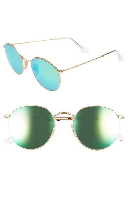 Ray-ban 53mm Polarized Round Sunglasses - Green/mirror