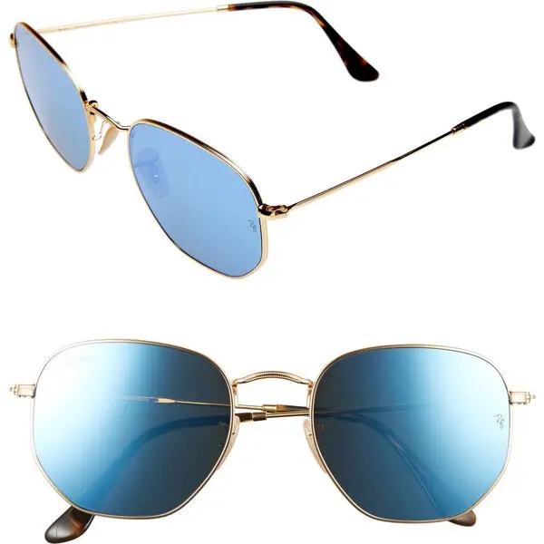 Ray-ban 54mm Hexagonal Flat Lens Sunglasses - Gold/blue