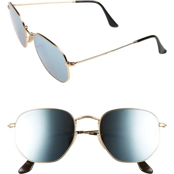 Ray-ban 54mm Hexagonal Flat Lens Sunglasses - Gold/grey