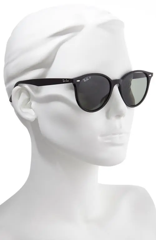Ray-ban 53mm Polarized Round Sunglasses - Black/green Solid