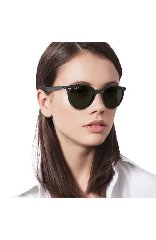 Ray-ban 53mm Polarized Round Sunglasses - Black/green Solid