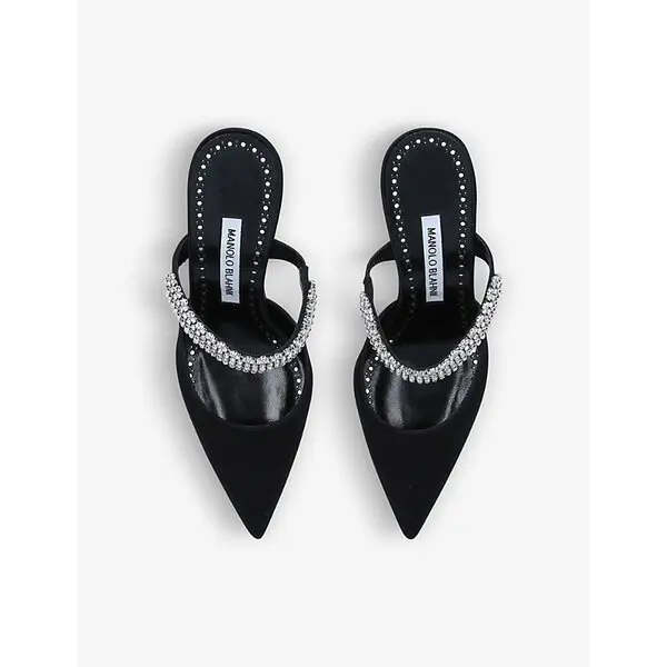 Manolo Blahnik Lutara Crystal-embellished Satin Mules