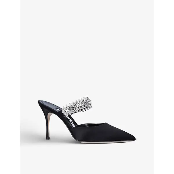 Manolo Blahnik Lutara Crystal-embellished Satin Mules