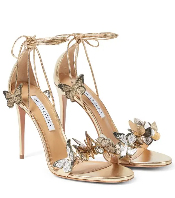 AQUAZZURA Papillon 105 Appliqué Leather Sandals - Gold
