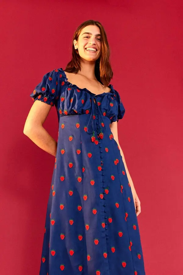 farm rio red and blue dress FARM Rio RED Summer Foliage One Shoulder Maxi Dress, Summer Foliage RED / M