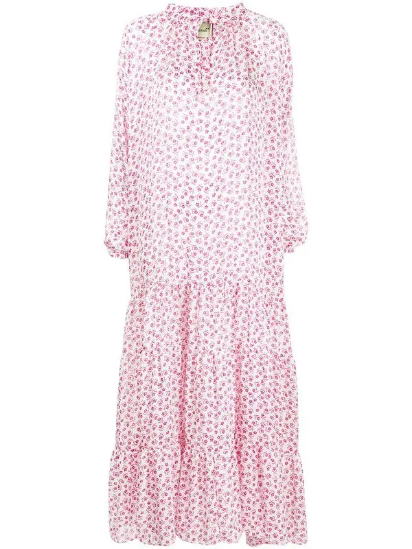 BAMBAH Floral-print Smocked Kaftan Dress - White