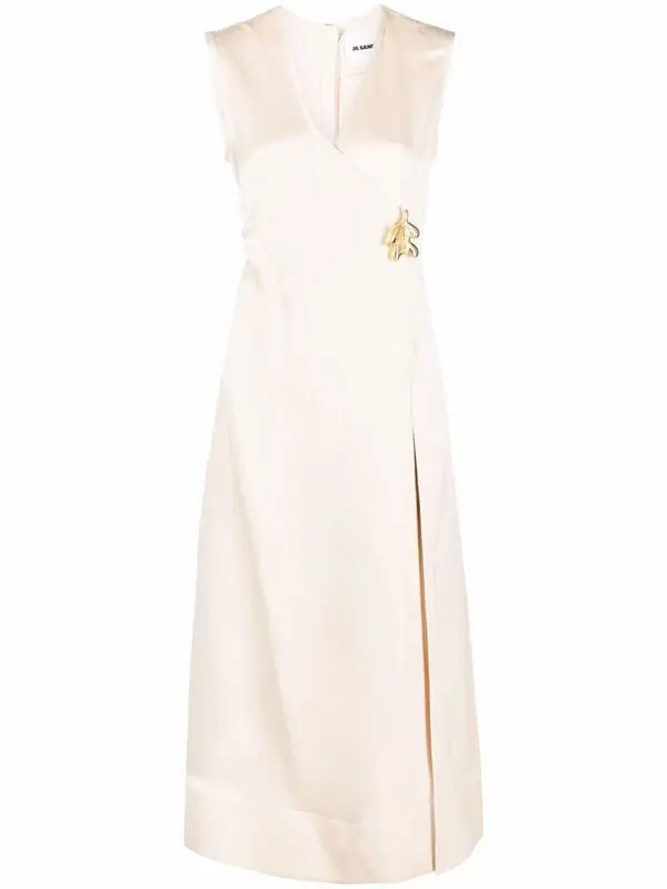 JIL SANDER Silk Midi Wrap Dress - Neutrals