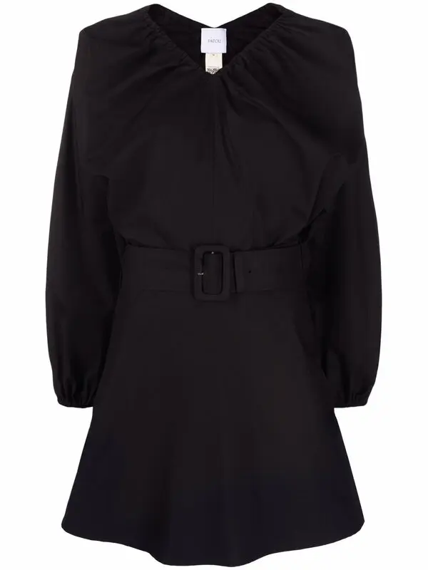 PATOU Balloon-sleeve Belted Mini Dress - Black