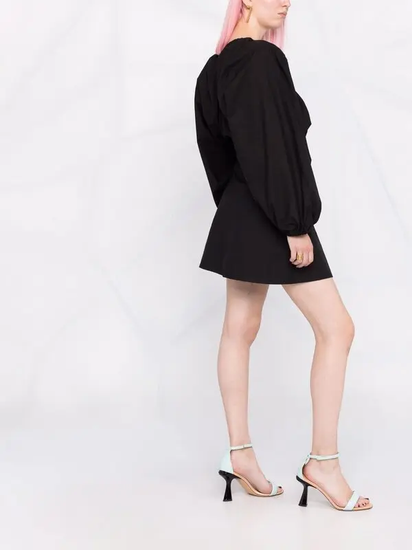 PATOU Balloon-sleeve Belted Mini Dress - Black