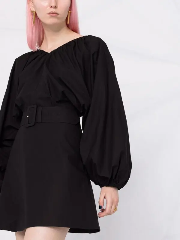 PATOU Balloon-sleeve Belted Mini Dress - Black
