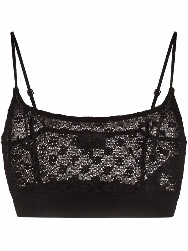 GANNI Floral Lace Bralette - Black