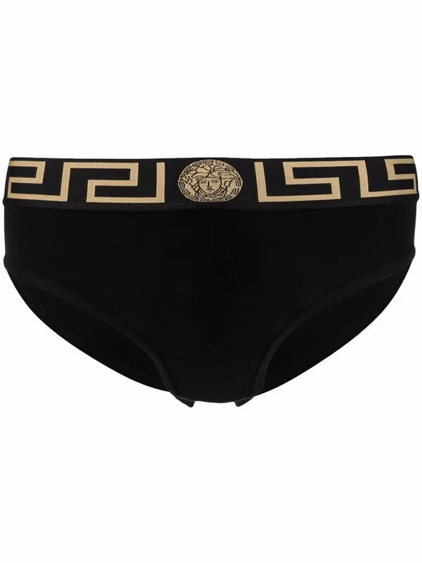 Versace Greca Cotton Briefs - Black